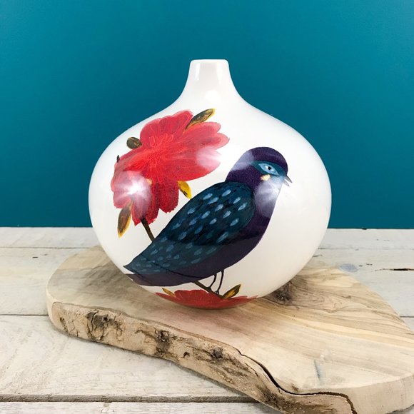 Mati Rose | Accents | Mati Rose Bird Flower Dolomite Bottle Vase 7h ...